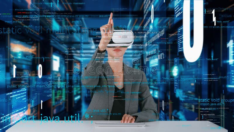 It Developer Typing Computer Code for Analyzing Intelligent by VR. Contraption. Stock Image ...
