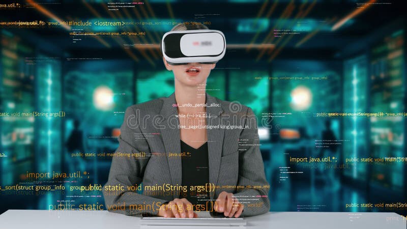 It Developer Typing Computer Code for Analyzing Intelligent by VR. Contraption. Stock Image ...