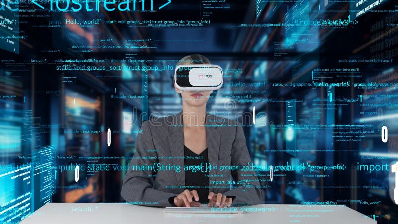 It Developer Typing Computer Code for Analyzing Intelligent by VR. Contraption. Stock Photo ...