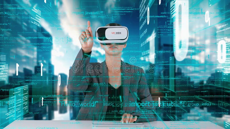 It Developer Typing Computer Code for Analyzing Intelligent by VR. Contraption. Stock Photo ...