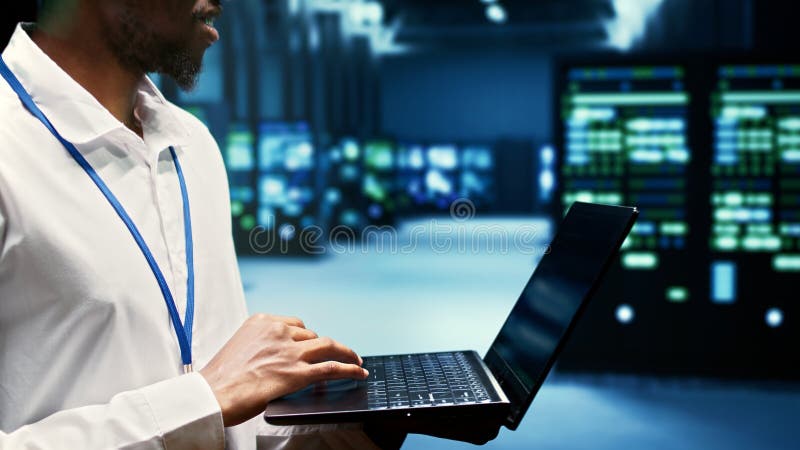 Developer Walking through Mainframe Rows Stock Photo - Image of online ...