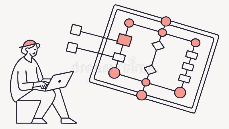 A Developer Working on a Laptop with a Flowchart Diagram. Vector Design Generative AI Stock ...
