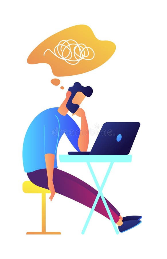 Man Developer Thinking About Software Program Code Cartoon Vector Stock