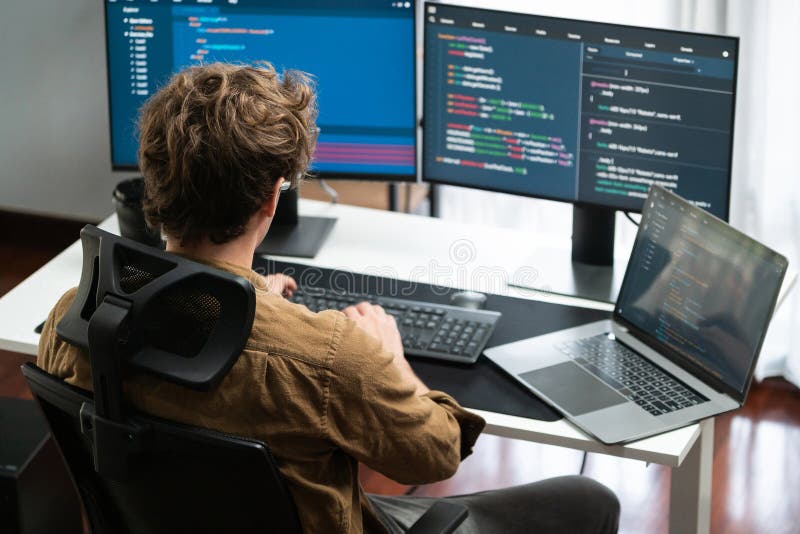It Developer Working Online Software Development Coding on Pc Screens ... It Developer Working Online Software Development Coding on Pc Screens ...