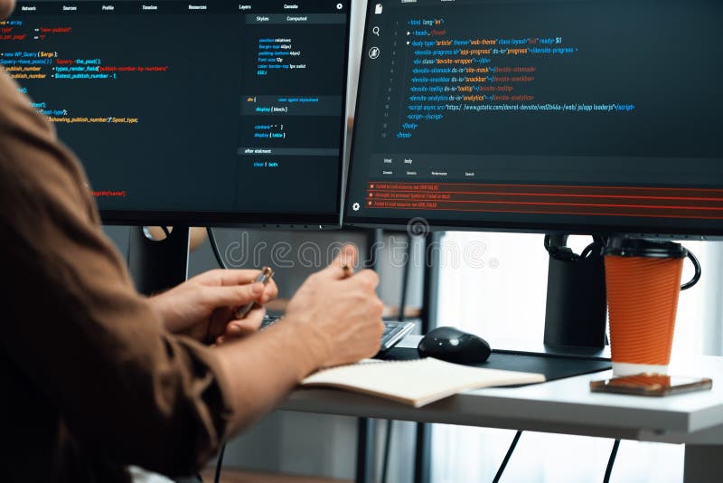 It Developer Working Online Software Development Coding on Pc Screens ... It Developer Working Online Software Development Coding on Pc Screens ...