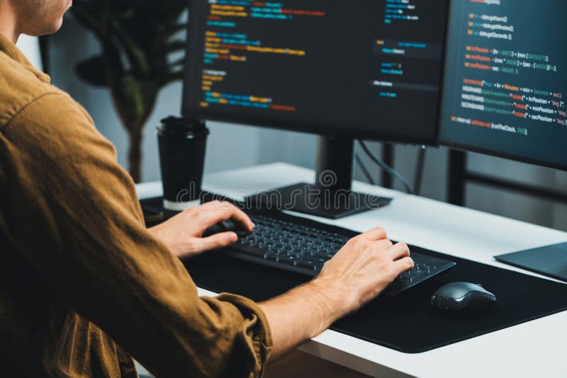 It Developer Working Online Software Development Coding on Pc Screens ... It Developer Working Online Software Development Coding on Pc Screens ...
