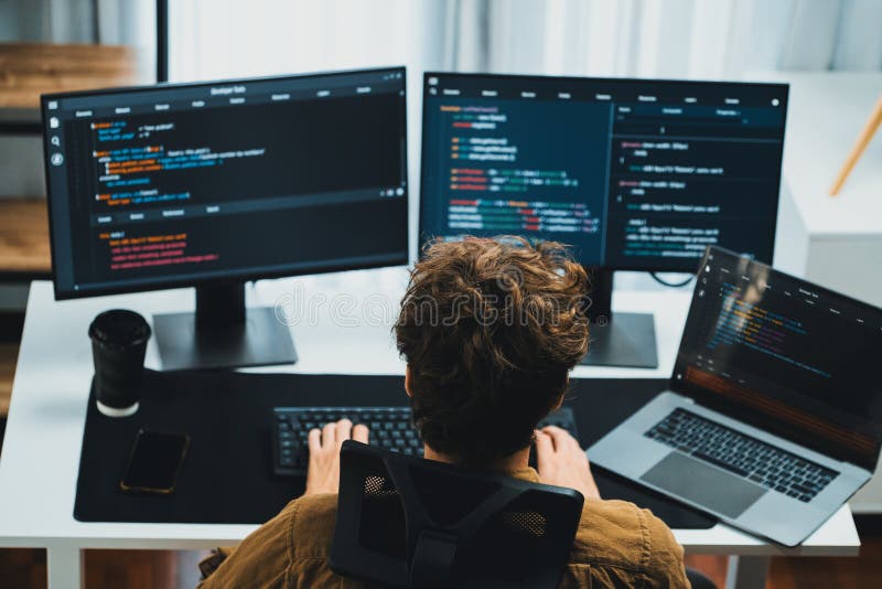 It Developer Working Online Software Development Coding on Pc Screens ... It Developer Working Online Software Development Coding on Pc Screens ...