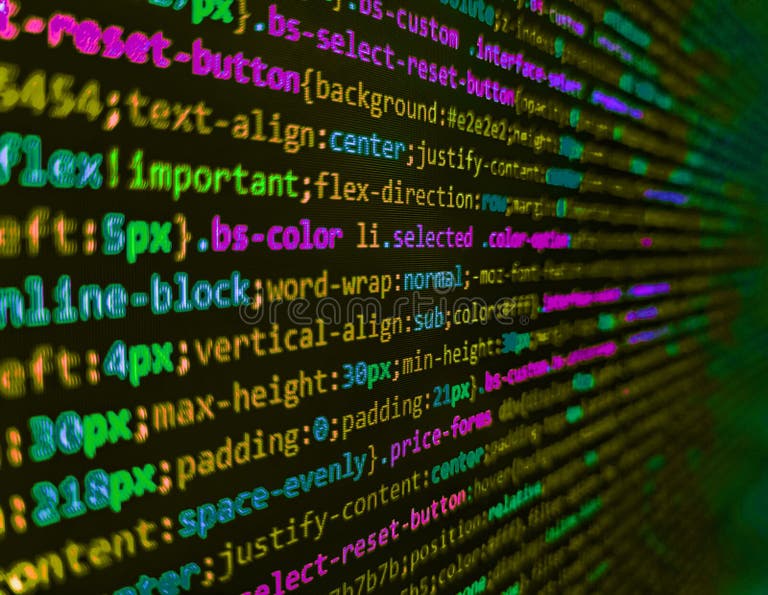 Developer Working on Software Codes in Office. Closeup of Web Code on ...