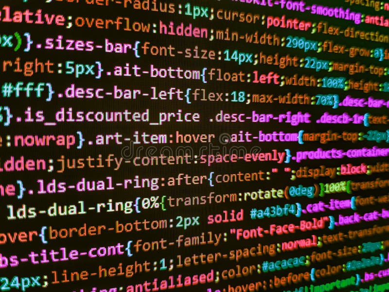 Developer Working on Software Codes in Office. HTML Code on Lcd Screen ...