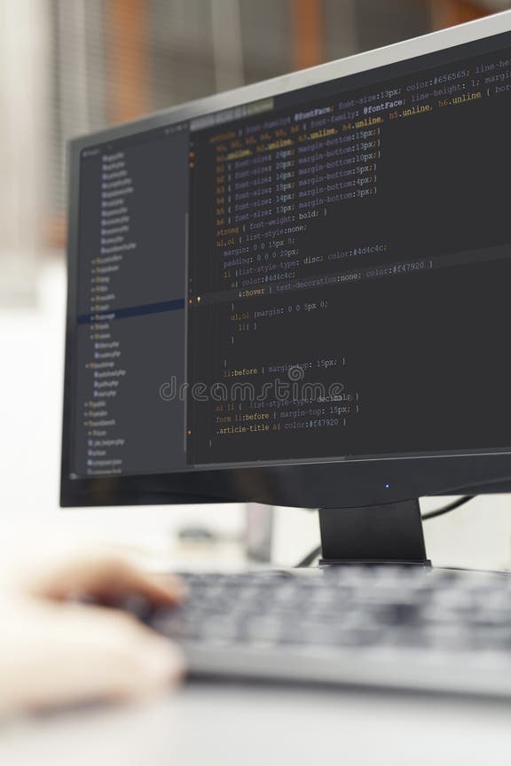 Developer Working on Source Codes on Computer at Office. Stock Image - Image of editor, hand ...