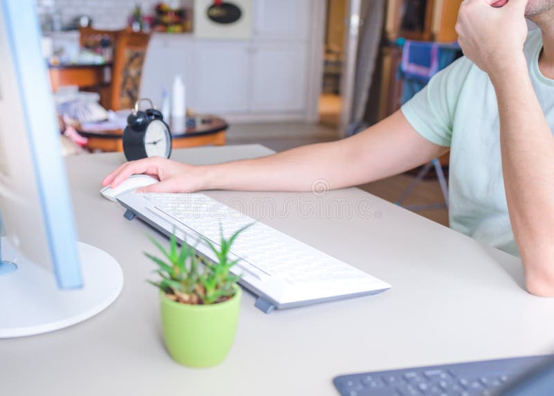 The Developer Works at the Computer, Typing, Uses the Mouse. Selective ...