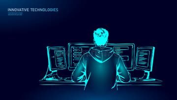 Developer Works Computers. Back View Programmer Coding. it Business ...