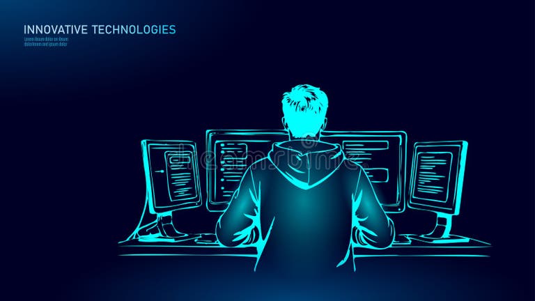 Developer Works Computers. Back View Programmer Coding. it Business ...