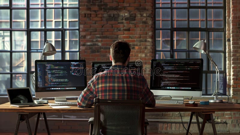 A Developer at the Workstation. AI Generated Stock Illustration ...