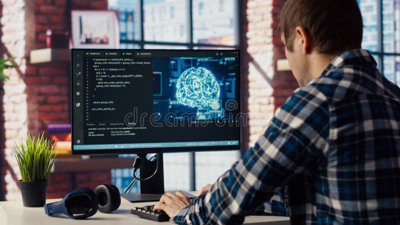Tech Support Expert Typing on Keyboard, Doing Checkup on AI Systems ...