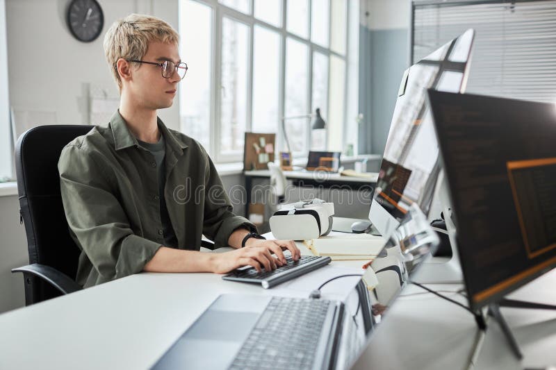 Developer Writing Codes on Laptop in Office Stock Image - Image of innovation, code: 284252401