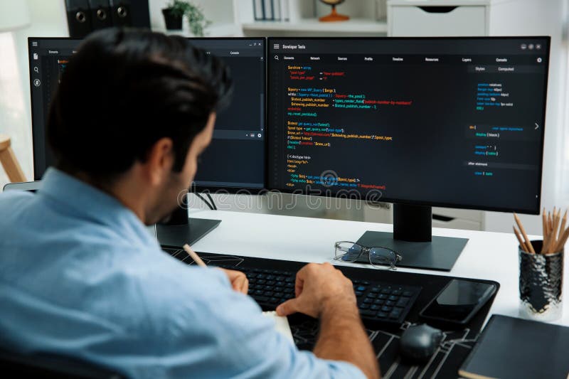 It Developer Writing Data Memo Software Development on Paper& X27;s Coding. Surmise. Stock Image ...