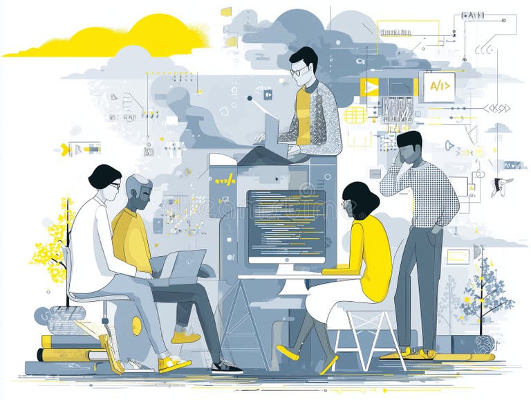 Developers Collaborating on Coding Projects in Modern Workspace ...