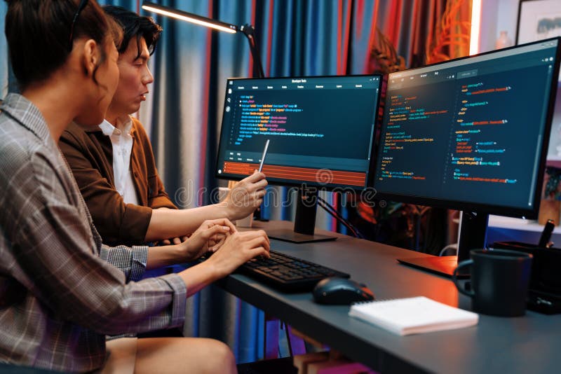 It Developers Discussing With Point Website Coding System Infobahn