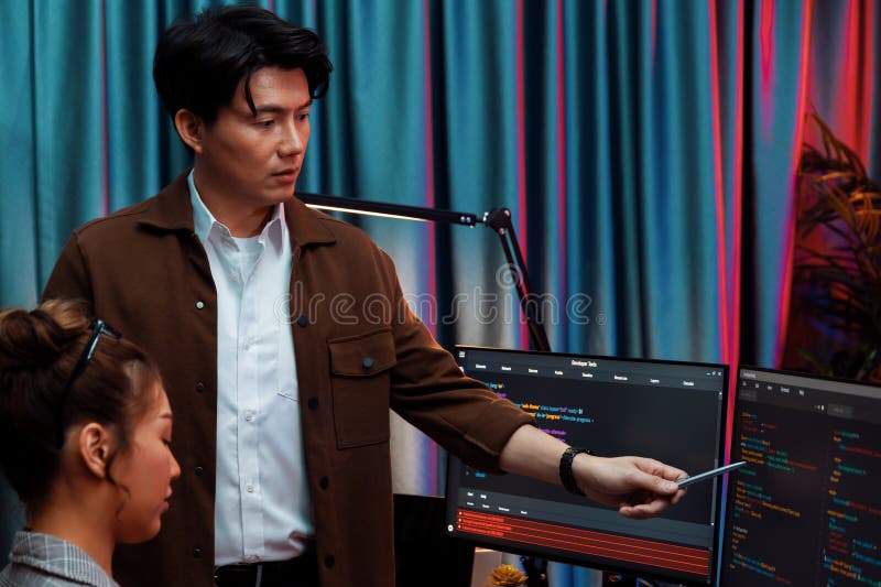 It Developers Discussing with Point Website Coding System. Infobahn ...