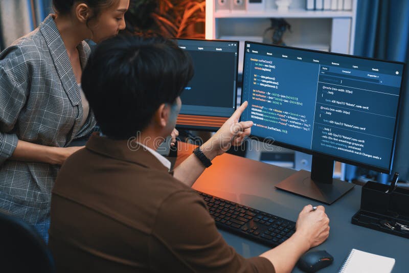 It Developers Discussing with Point Website Coding System. Infobahn ...