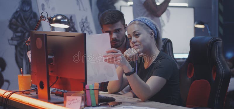 Developers Discussing Video Game Artwork Stock Photo - Image of drawing ...