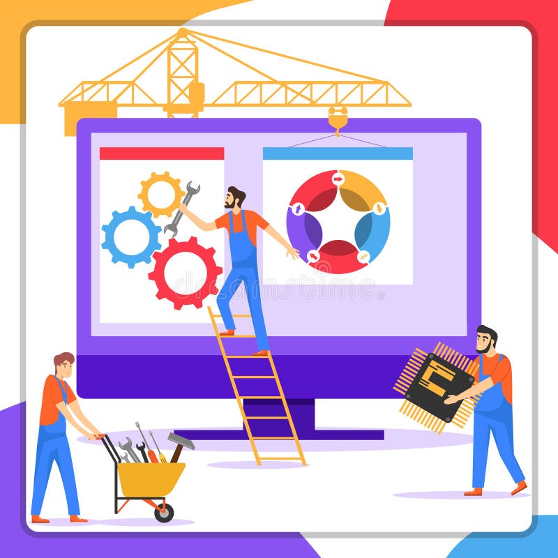 Developers. a Group of Developers are Repairing a Computer. Vector ...