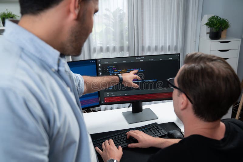 It Developers Pointing on Software Development Information. Sellable ...