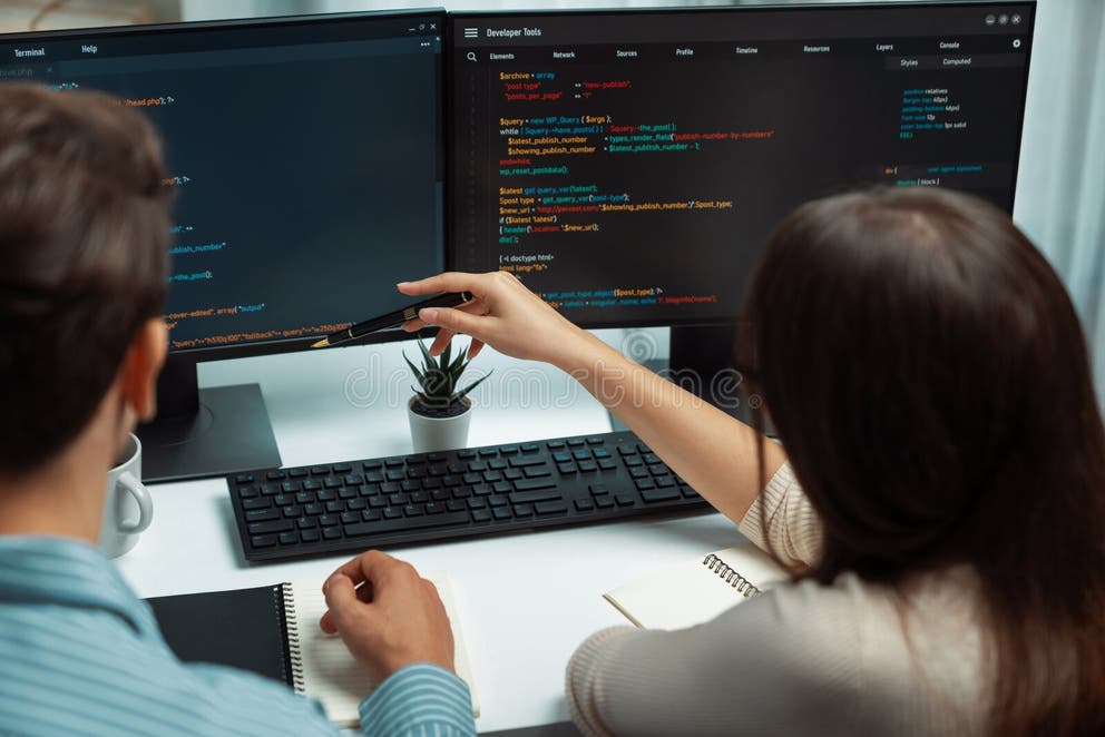 Developers Program Coding Discussing Website Planning Software. Postulate. Stock Photo - Image ...