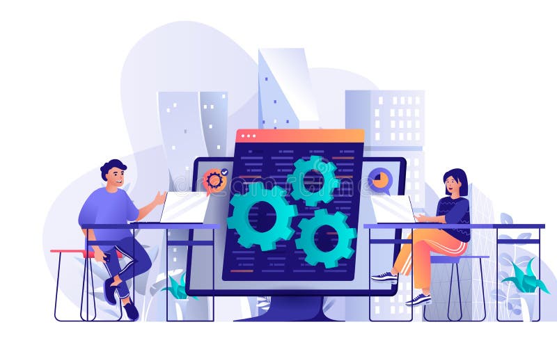 Developers Team Concept in Flat Design Stock Vector - Illustration of ...