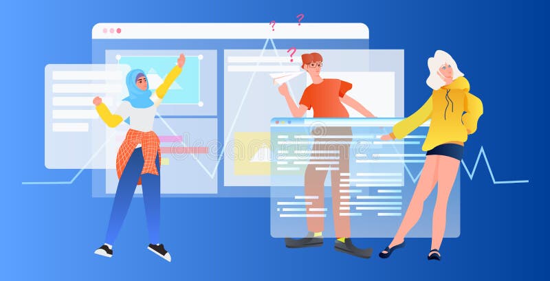 Developers Team Creating Website Ui Interface Web Application Development Program Software