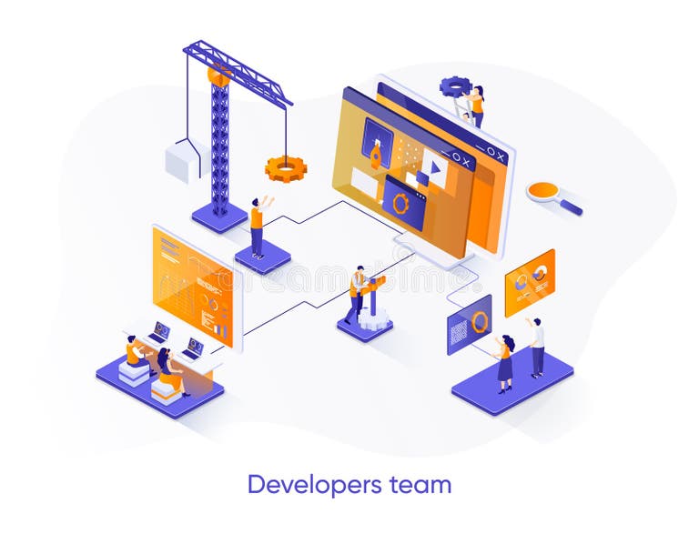 Developers Team Isometric Web Banner. Full Stack Software Development ...