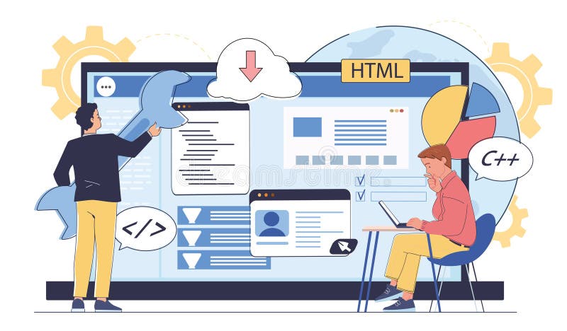 Developers Working on Coding Project. Vector Illustration Stock Vector ...