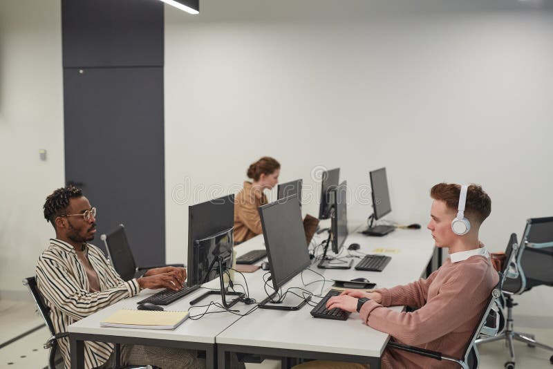 People Working Desks Side View Modern Office Stock Photos - Free ...