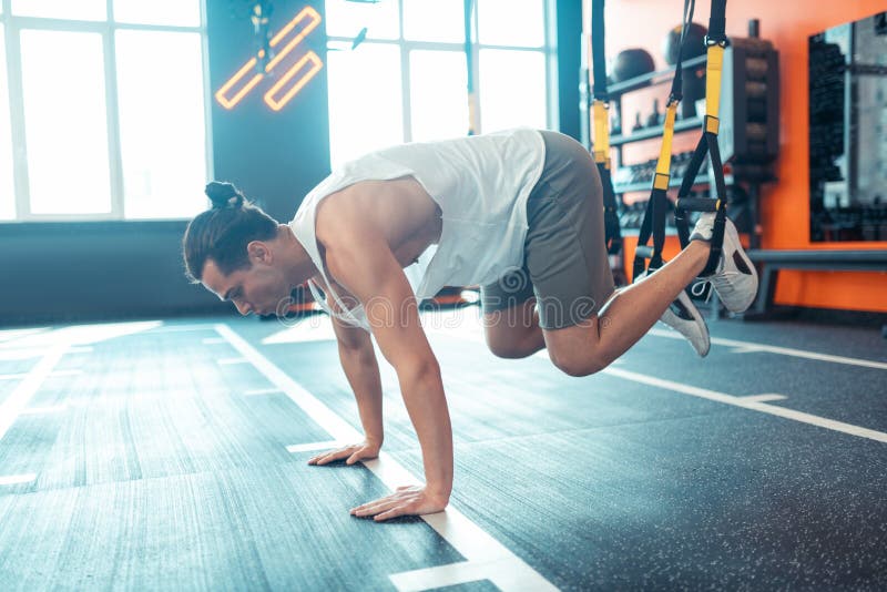 Handsome Fit Man Doing a Trx Exercise Stock Image - Image of millennial ...