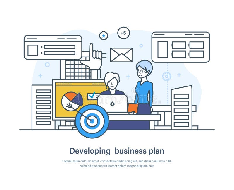 Developing Business Plan, Strategy and Time Management Banner. Office ...