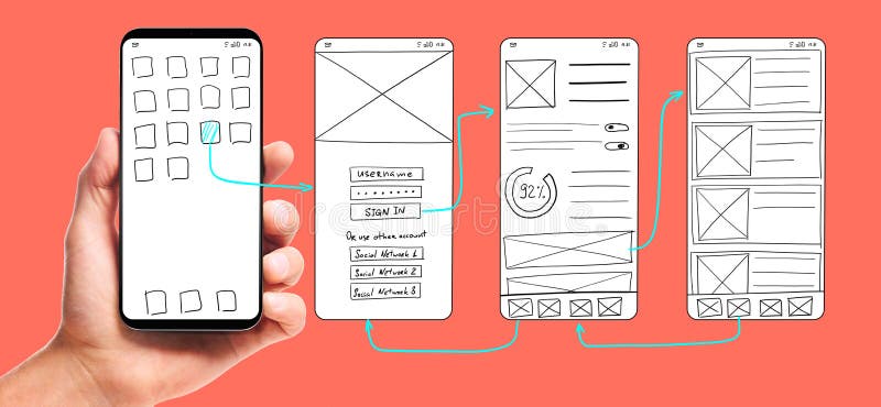 Developing mobile app UI stock photo. Image of holding - 146460116