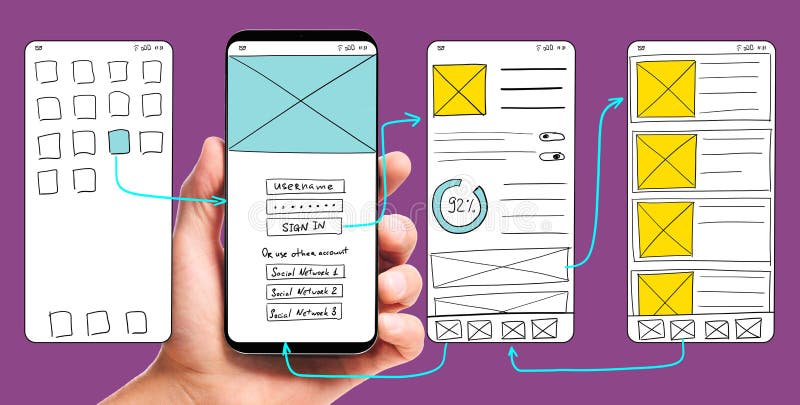 Developing mobile app UI stock image. Image of media - 146807255
