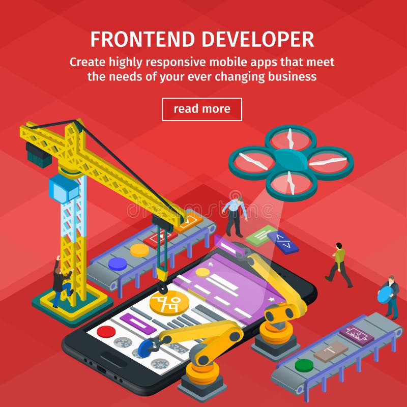 Developing Mobile Applications Flat 3d Isometric Style. People Working ...