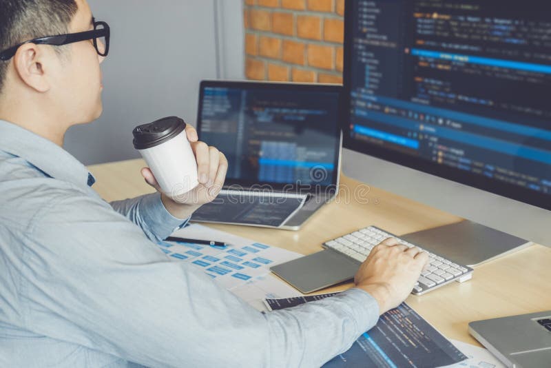 Developing Programmer Development Website Design And Coding Technologies Working At Software