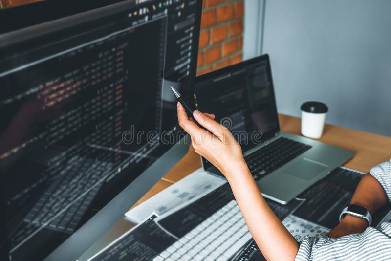 Developing Programmer Reading Computer Codes Development Website Design And Coding Technologies