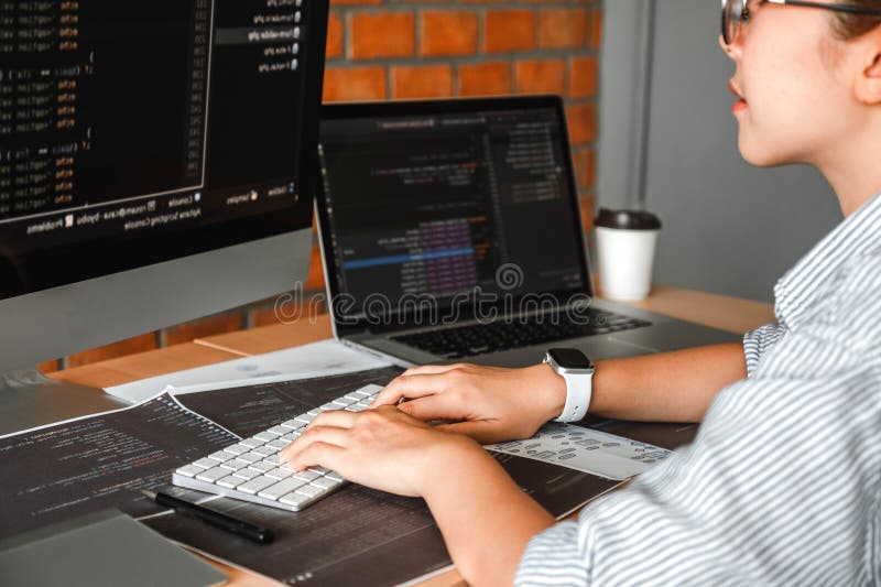 Developing Programmer Reading Computer Codes Development Website Design And Coding Technologies