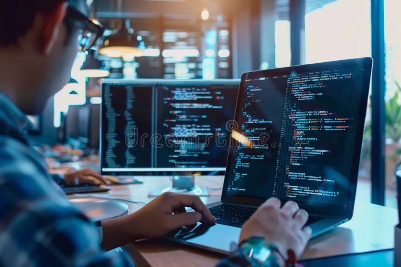 Developing Programmer Team Development Website Design And Coding Technologies Stock Illustration