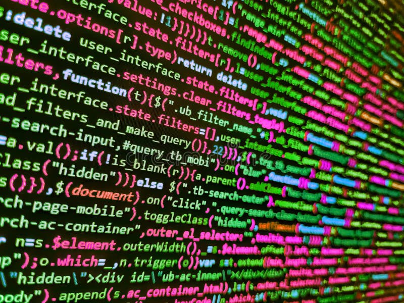 Developing Programming Binary Code Screen Of Web Developing Php Code On Dark Background Stock