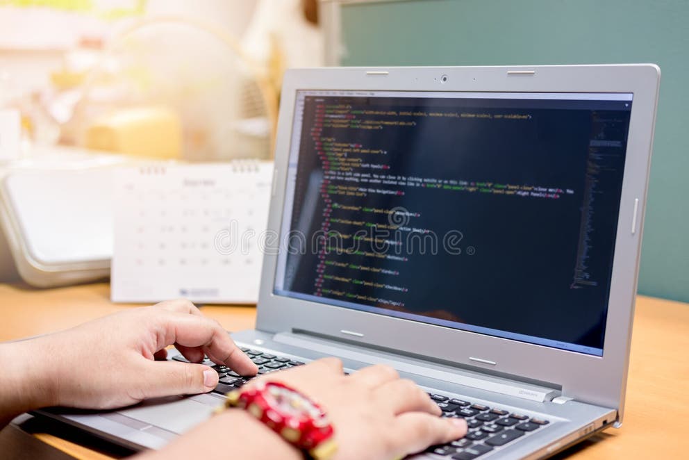 Developing Programming and Coding Technologies on Desk, Website Stock Photo - Image of ...
