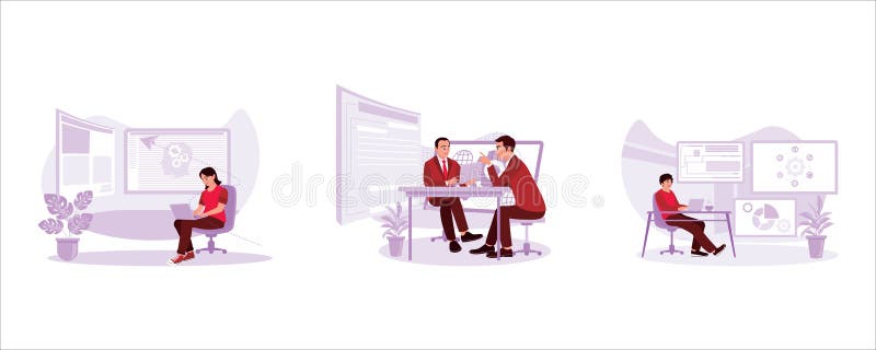 Developing Programming And Coding Technology Programmer Working In Office Stock Vector