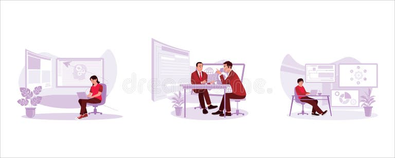 Developing Programming and Coding Technology. Programmer Working in Office Stock Vector ...
