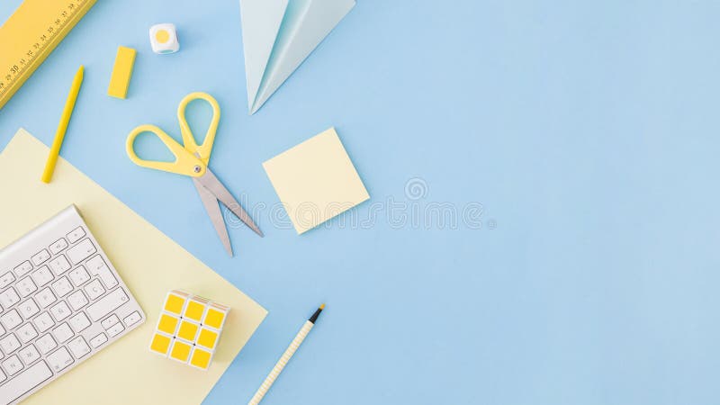 Developing Things Laying Blue Background. High Quality Photo Stock ...