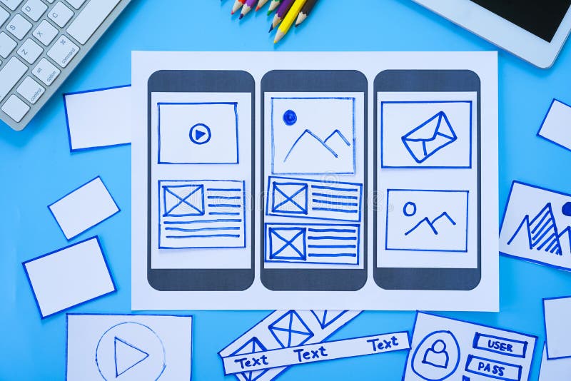 Developing Wireframe Sketch Layout Design Mockup on Smartphone,tablet ...