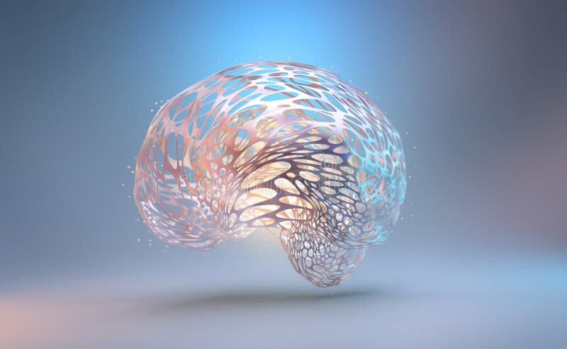 Synthetic Brain, AI, Mind, Neural Network 3D Illustration Stock ...